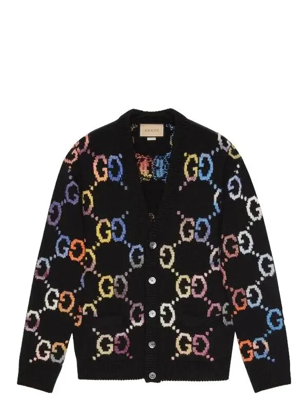 Gucci Gg Wool Jacquard Cardigan - Black