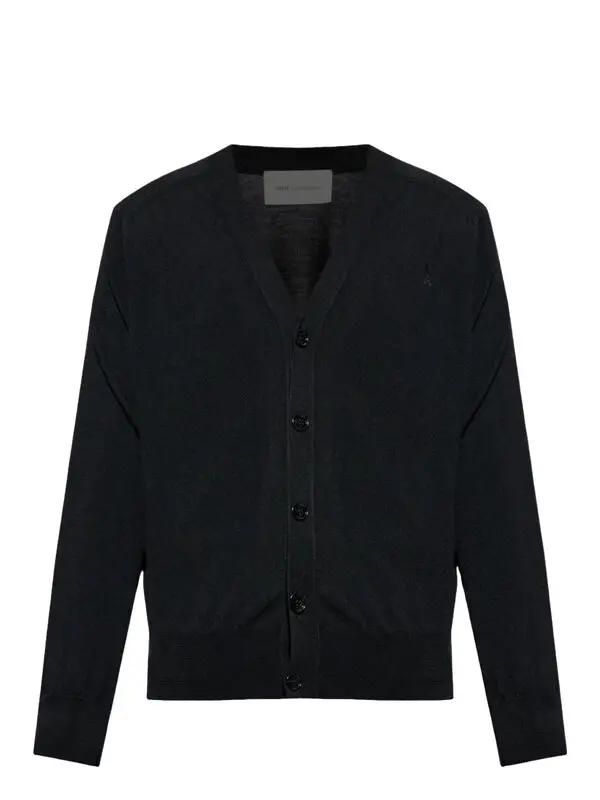 AMI Paris Tone-on-tone Heart Logo Cardigan - Black