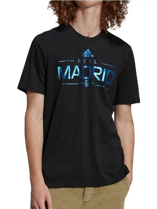 Adidas Real Madrid Alphabet Printing Casual Short Sleeve Black - Multi-color