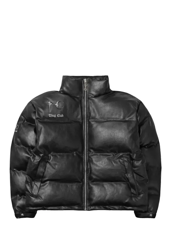 THUG CLUB Leather Puffer Jacket - Black