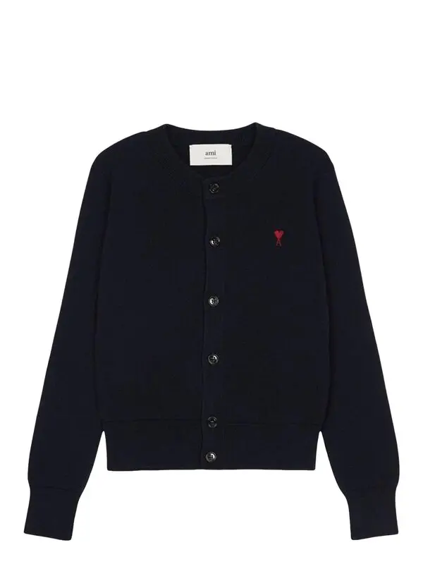 AMI Paris Army Cardigan With Embroidered Logo - Navy
