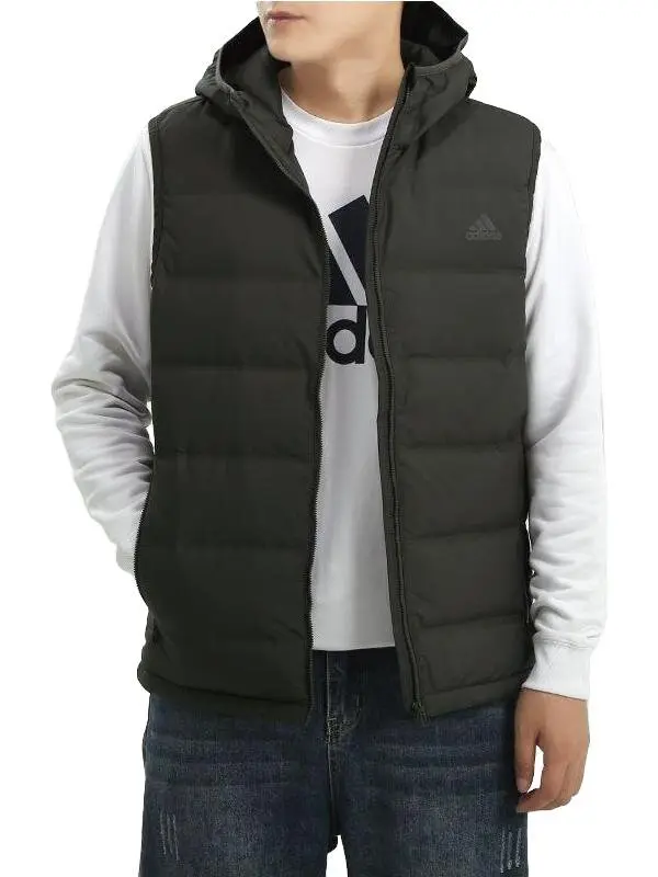 Adidas Helionic Hooded Down Vest - Dark Brown