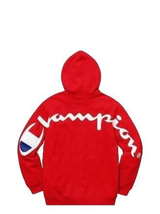 Supreme X Champion Hooded Sweatshirt - Red/white