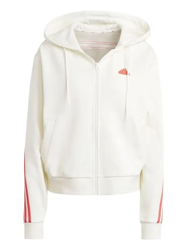 Adidas Future Icons 3-stripes Full Zip Hoodie - Off White/bright Red