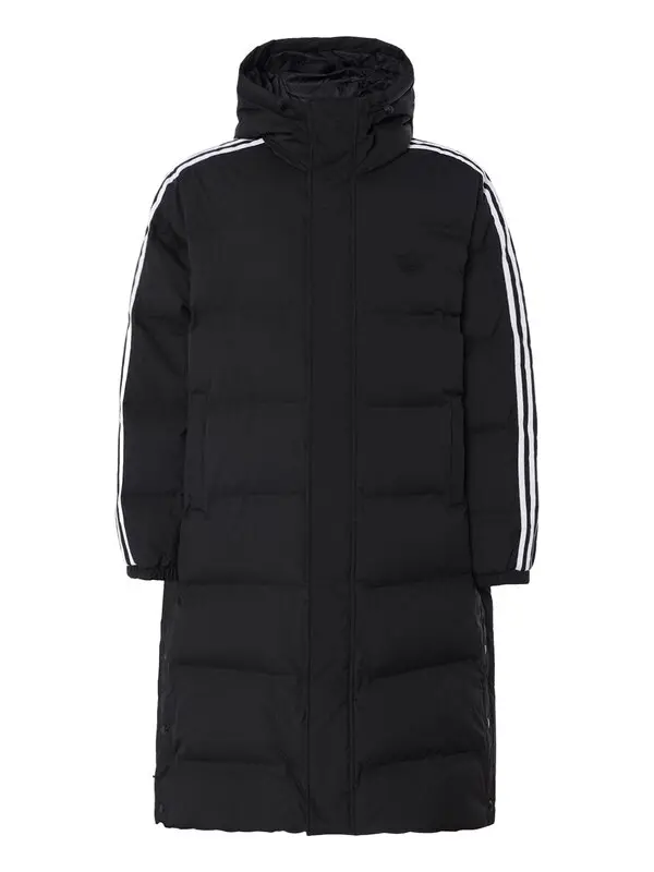 Adidas Long Puffer Jacket With Signature Stripes - Black/white