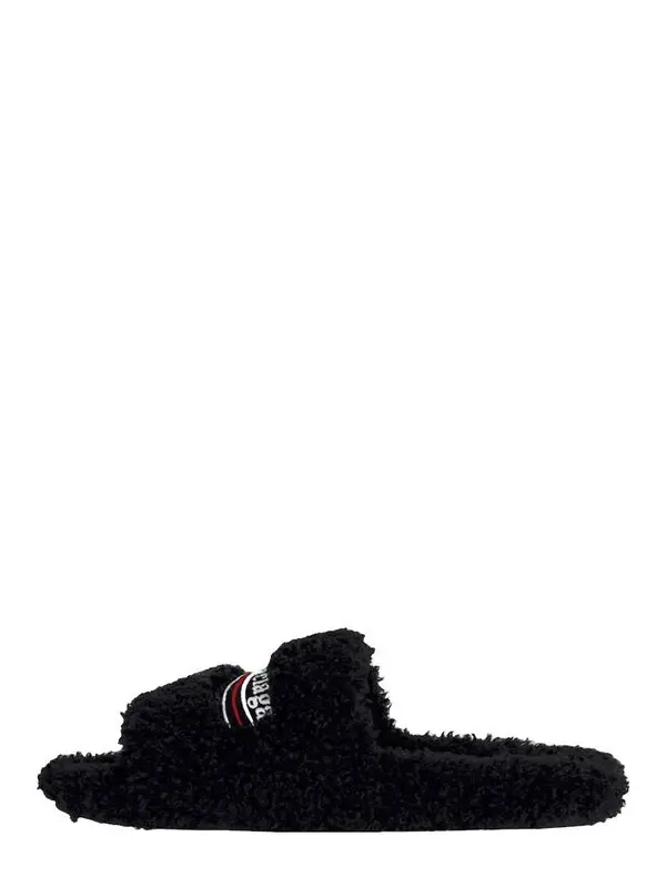 Balenciaga Furry Slides - Black/white/red