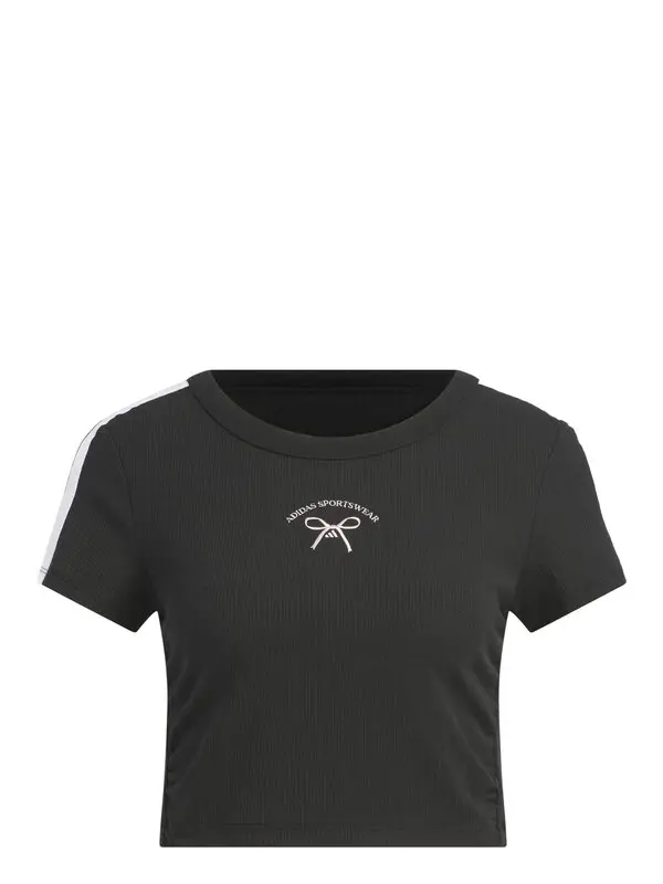 Adidas Ribbed Cropped T-shirt With Bow Detail - Black