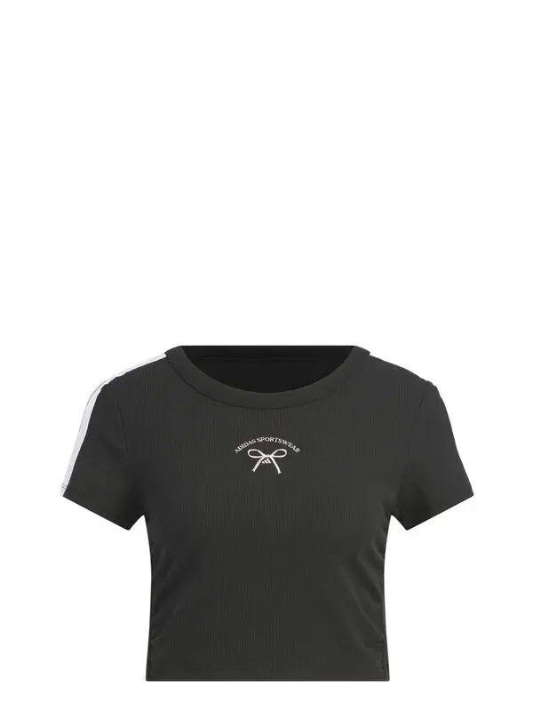 Adidas Ribbed Cropped T-shirt With Bow Detail - Black