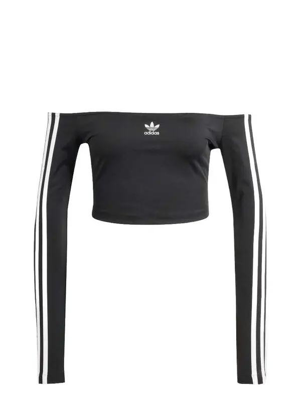 Adidas Adicolor Off Shoulder Long Sleeve Crop Top - Black/white