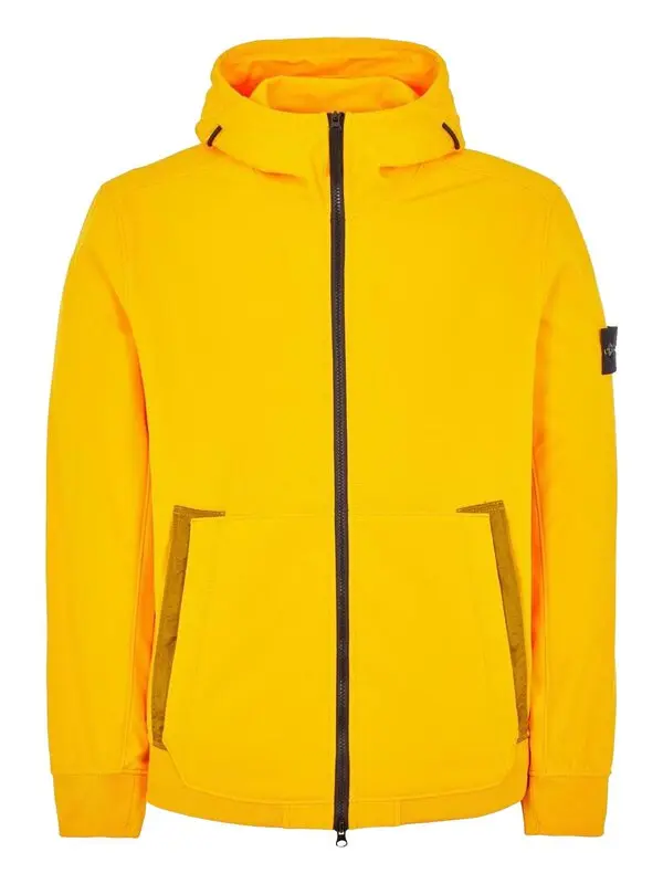 Stone Island Logo Patch Hooded Zip-up Jacket - Yellow