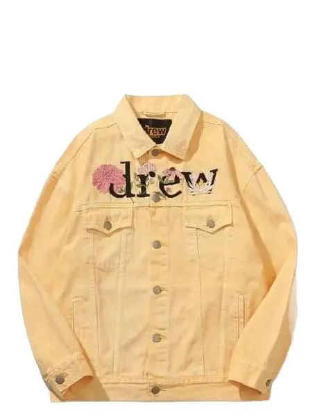Drew House Embroidered Floral Trucker Jacket - Washed Tangerine