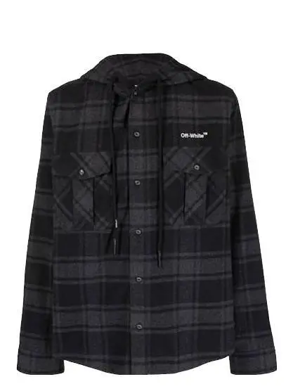 Off-White Ss22 Plaid Hooded Long Sleeves Shirt Version Black - Default Color