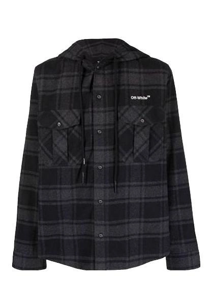 Off-White Ss22 Plaid Hooded Long Sleeves Shirt Version Black - Default Color