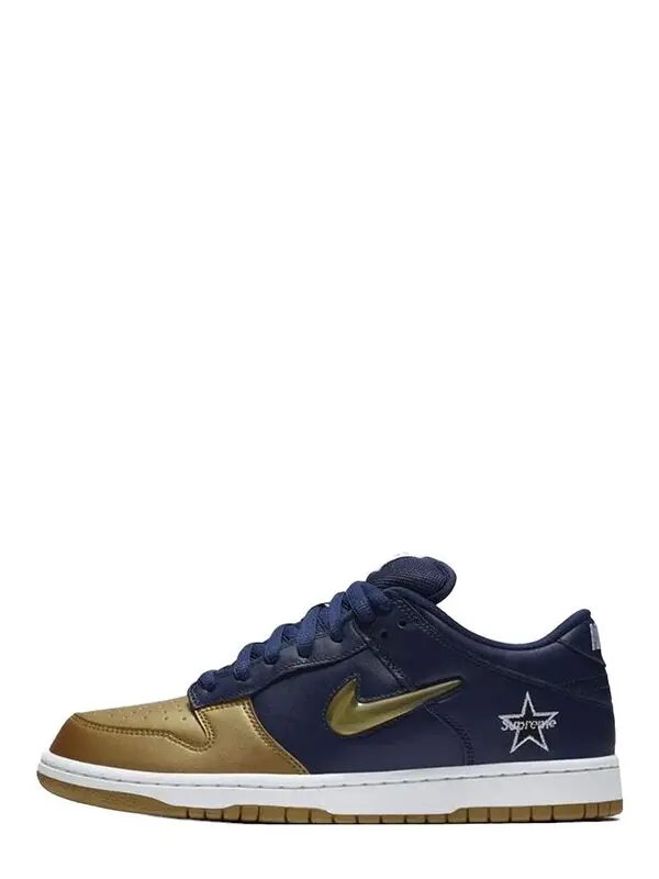 Nike X Supreme Sb Dunk Low Qs "metallic Gold - Blue/gold