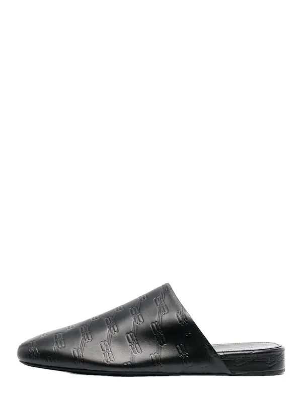 Balenciaga Embossed Leather Bb Mules - Black