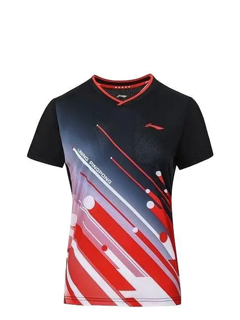 LI-NING Table Tennis Series Short Sleeve Performance Top - Black/blue/red