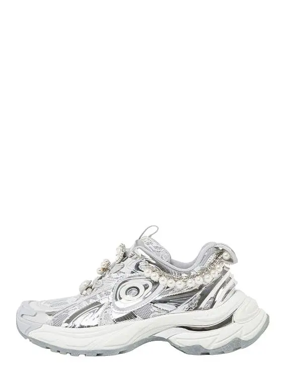OLD ORDER Turbo Gt Pearl Embellished Lace-up Sneakers - Silver/white