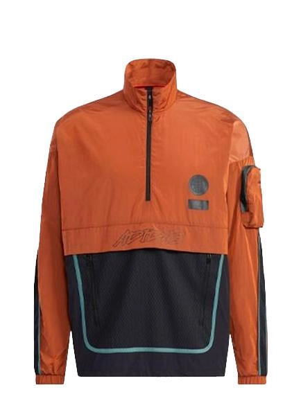 Adidas Colorblock Stand Collar Zip-up Anorak Jacket - Orange