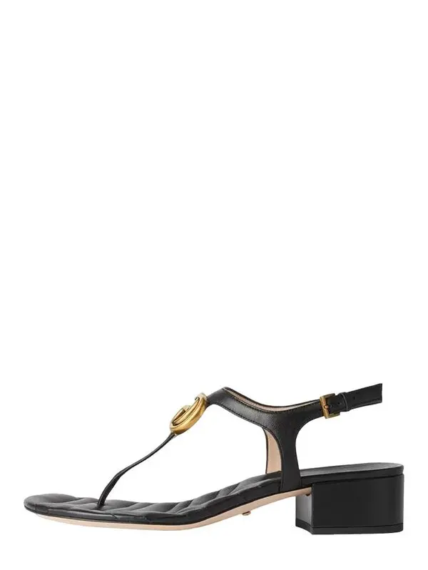 Gucci Marmont Double G Leather Sandals - Black