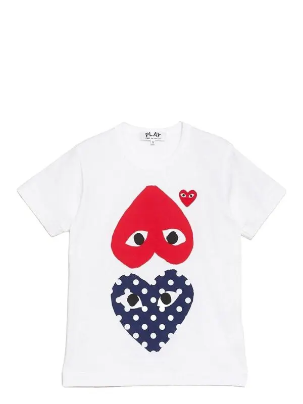 Play Comme Des Garcon Short Sleeve T-shirt With Polka Dot Heart Graphic - White