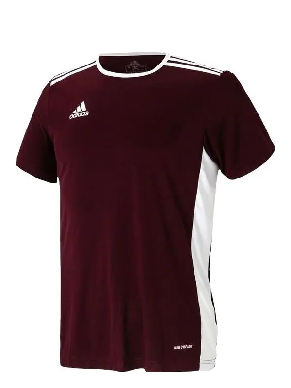 Adidas Stripe Printing Brand Logo Colorblock Round Neck Short Sleeve Red - Multi-color