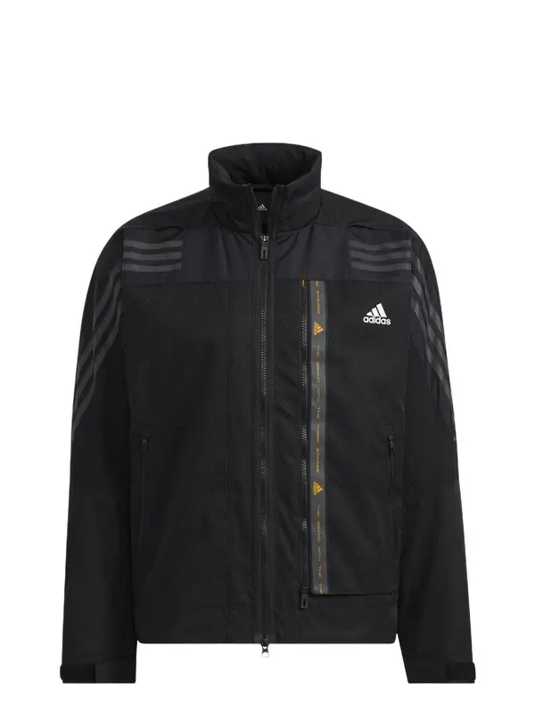 Adidas Hooded Track Jacket With Sporty Stripes - Black