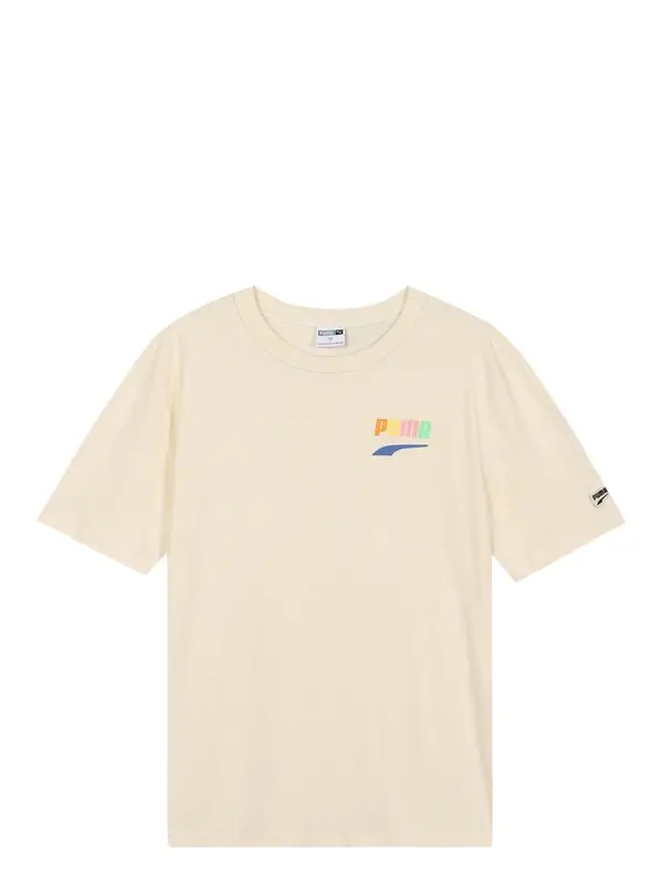 PUMA Sports Alphabet Cartoon Printing Round Neck Short Sleeve Beige - Default Color