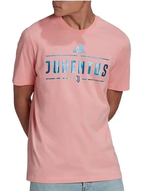 Adidas Juventus Alphabet Printing Casual Short Sleeve Pink T-shirt - Multi-color