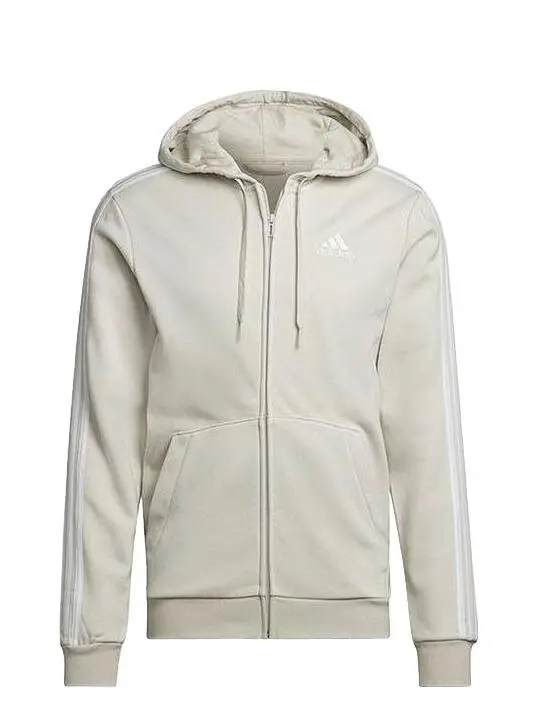 Adidas Essentials Fleece 3-stripes Full-zip Hoodie - Beige
