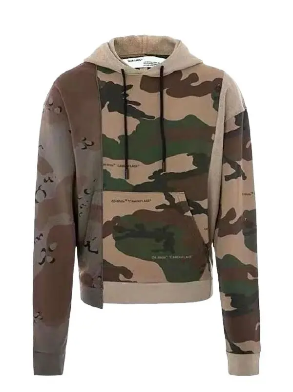 Off-White Splicing Long Sleeves Camouflage Hoodie - Default Color
