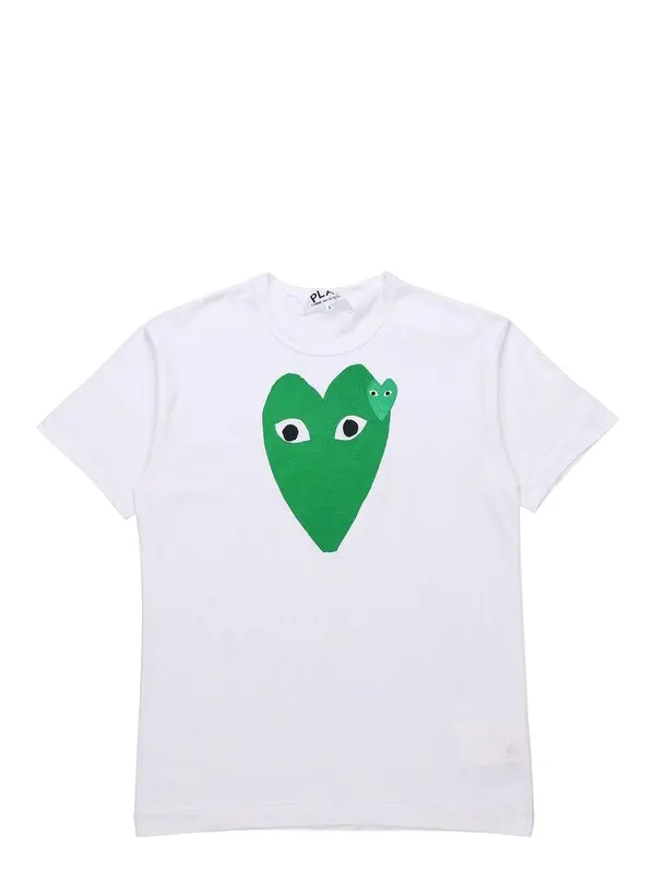 Play Comme Des Garcon Greenheart Shaped Printing Short Sleeve - White