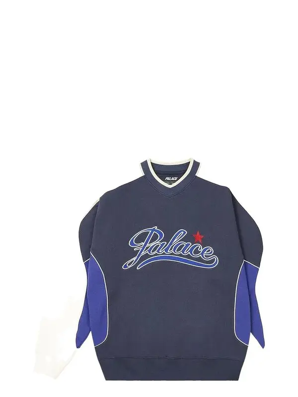 PALACE Star Script Crewneck Sweatshirt - Navy/cream