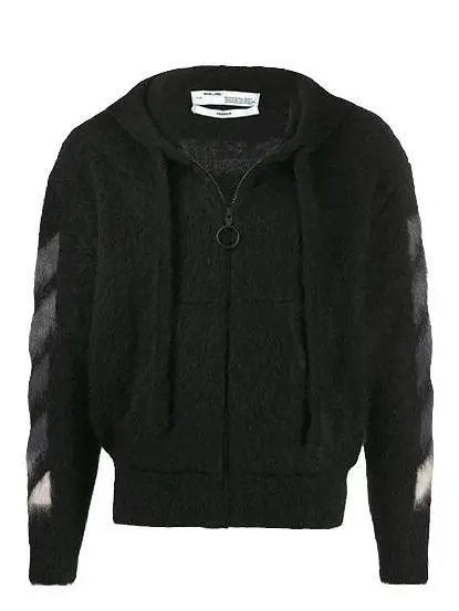 Off-White Back Printing Hooded Knit Jacket - Black