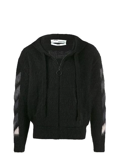 Off-White Back Printing Hooded Knit Jacket - Black