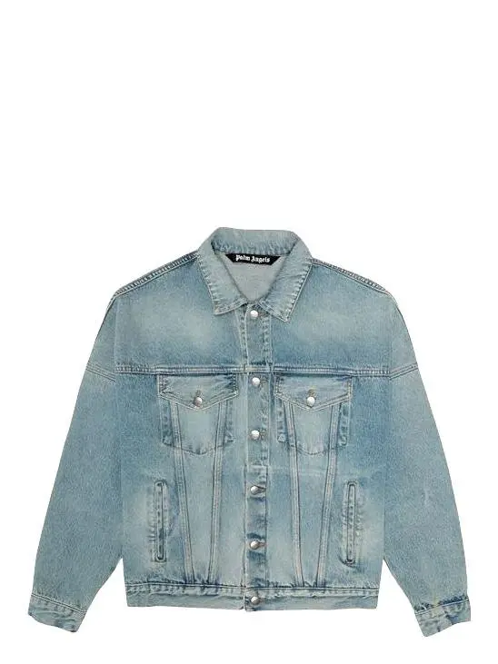 Palm Angels Logo Over Button-up Denim Jacket - Blue