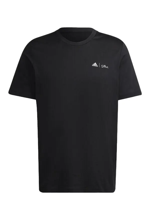Adidas Cartoon Skateboard Juvenile Logo Printing Round Neck Short Sleeve Black T-shirt - Multi-color