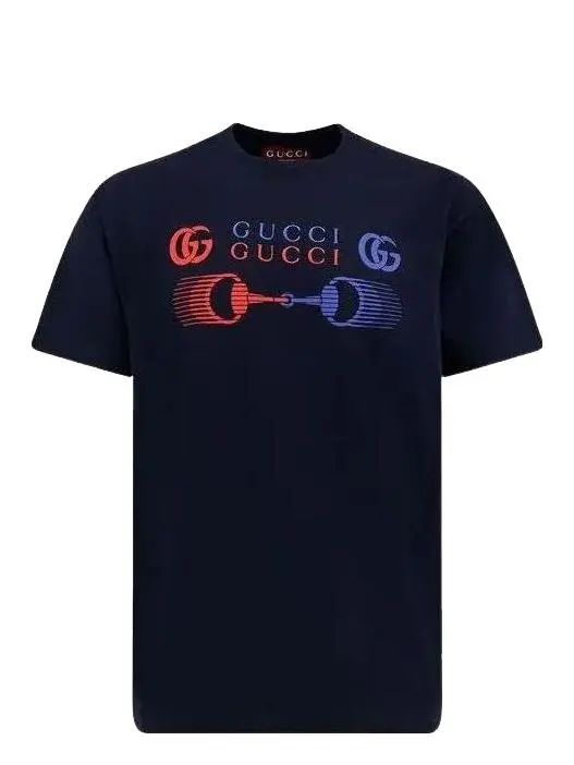 Gucci Jersey Di Cotone Stampato 25 'blue Navy - Blue/navy