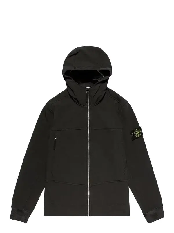 Stone Island Badge Logo Hooded Jacket - Black