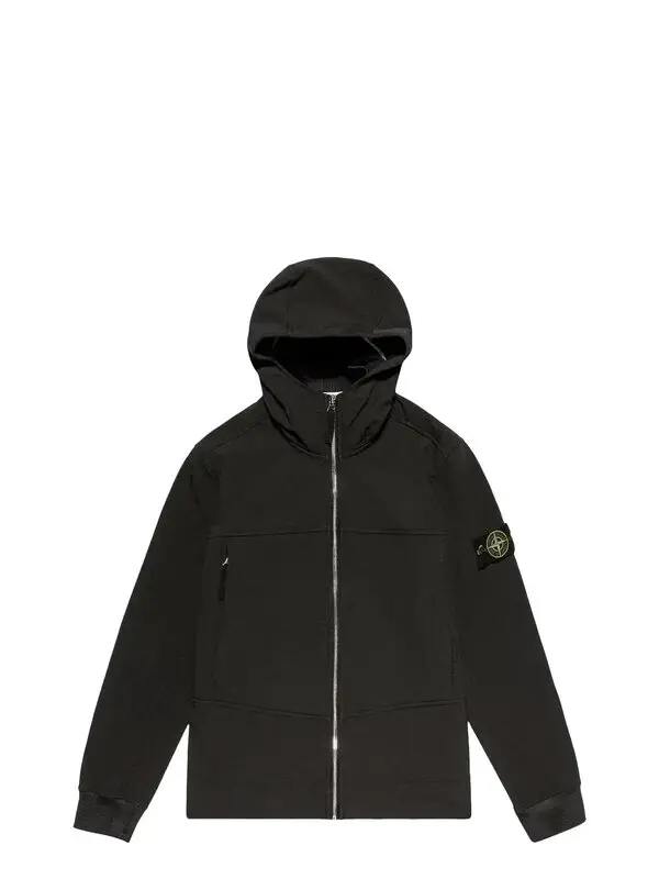 Stone Island Badge Logo Hooded Jacket - Black