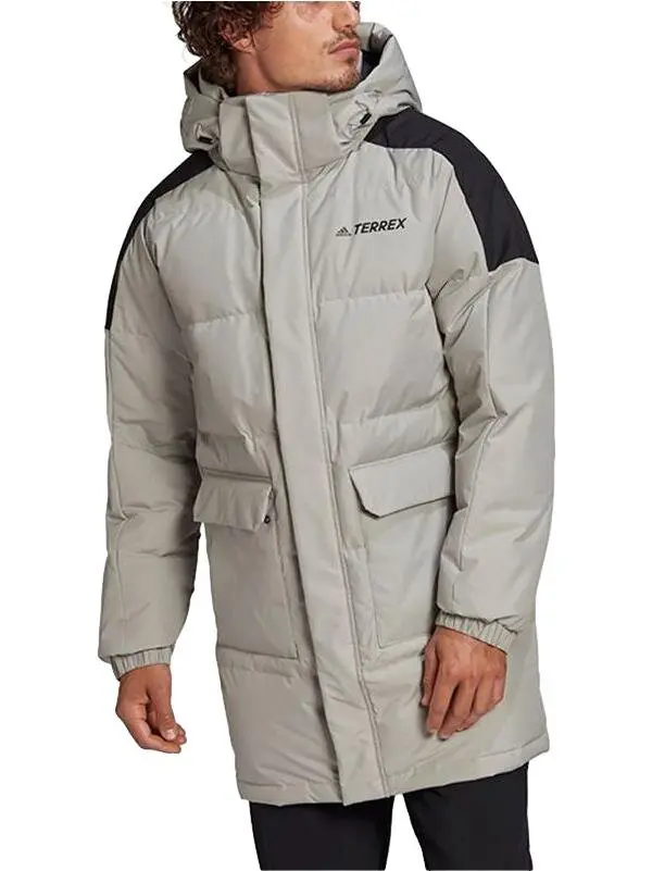 Adidas Colorblock Hooded Down Jacket - Grey