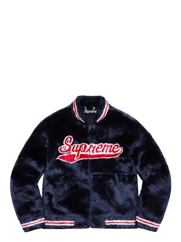Supreme Faux Fur Varsity Jacket - Dark Blue