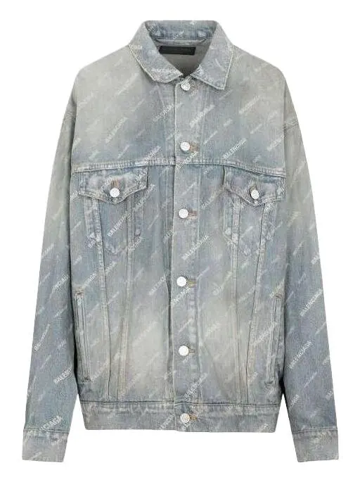 Balenciaga Oversized Fit Denim Jacket With All-over Logo Print - Light Indigo