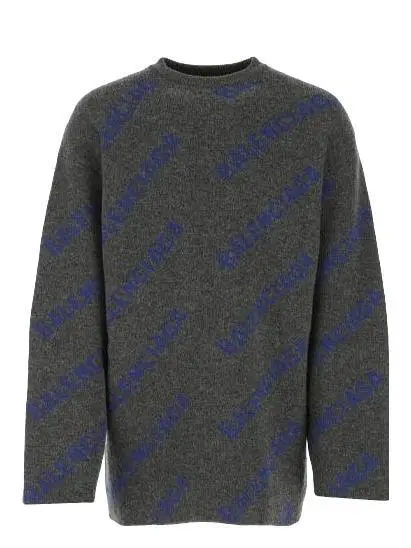 Balenciaga Intarsia Knit Logo Jumper - Dark Grey