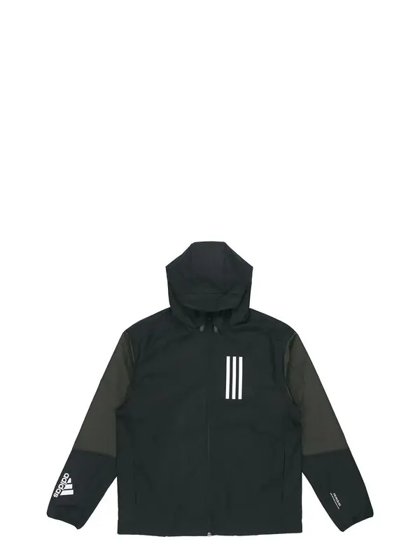 Adidas Hooded Windproof Jacket With Three-stripes Detail - Black