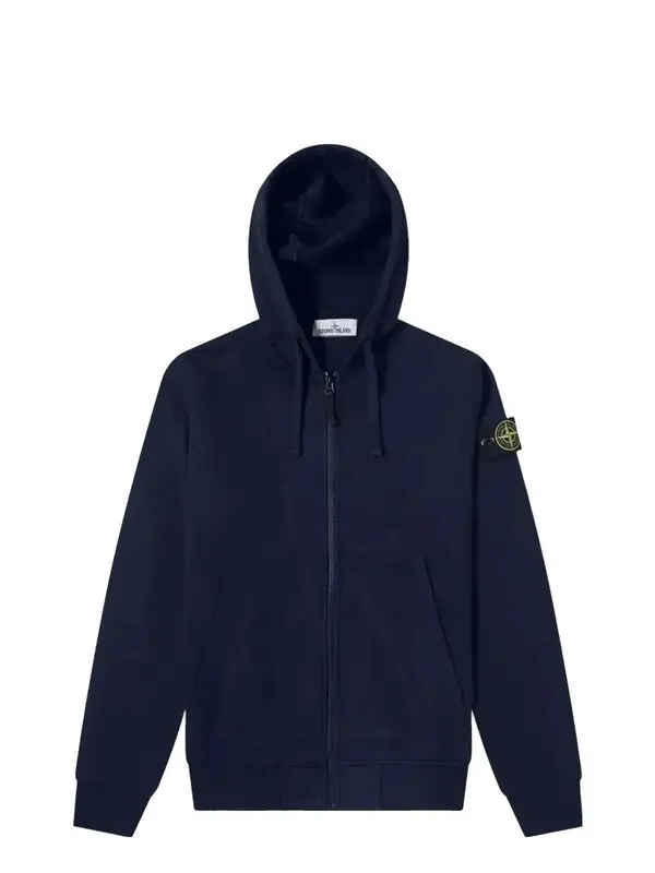 Stone Island Garment Dyed Zip Through Hoodie - Navy