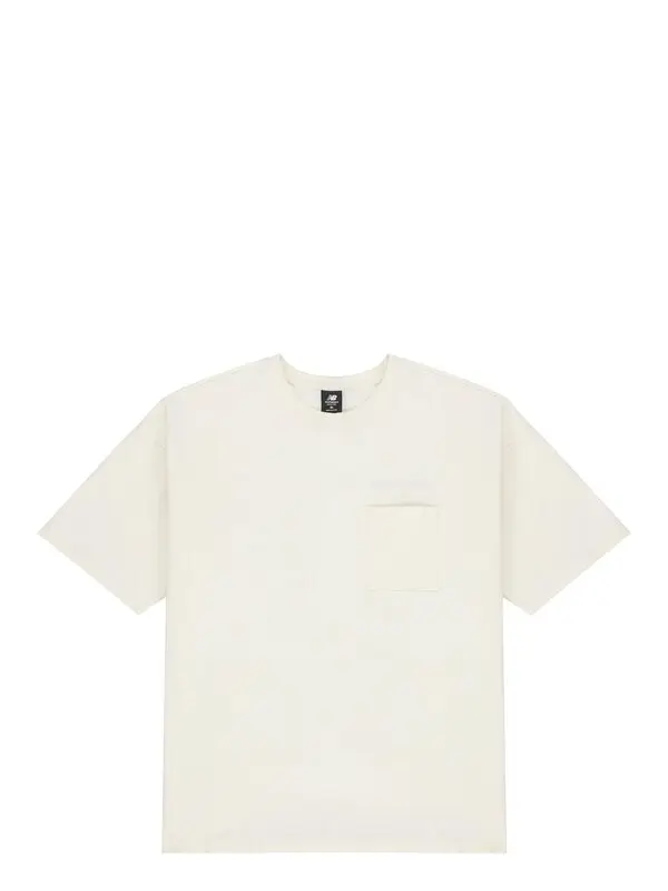 NEW BALANCE Logo Embroidered Pocket Knit Round Neck Short Sleeve Couple Style White - Tan