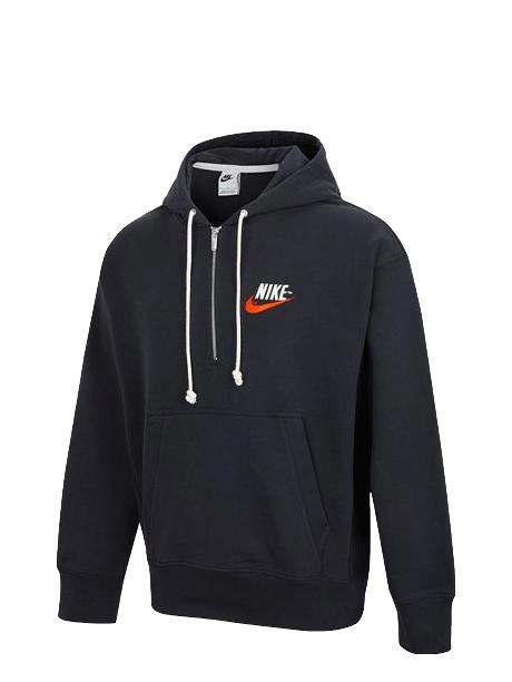 Nike Embroidered Logo Half Zip Hooded Knit Pullover - Black