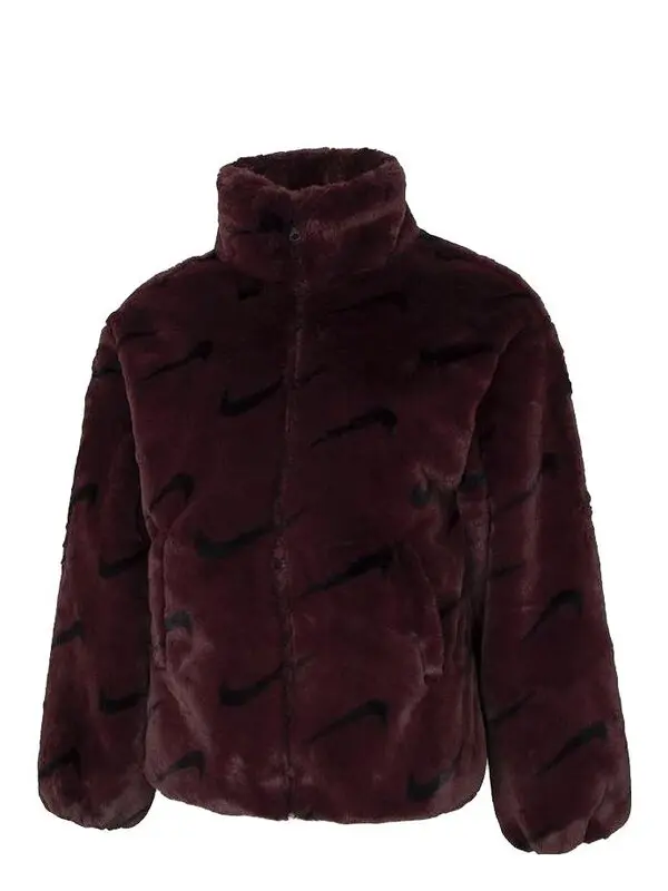 Nike Printed Faux Fur Jacket - Burgundy