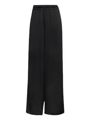 Adidas Satin Wide Leg Tracksuit Bottoms With Ruffle And 3-stripes Detail - Black