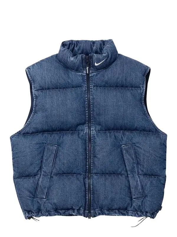 Supreme X Nike Denim Puffer Vest - Navy/red/white